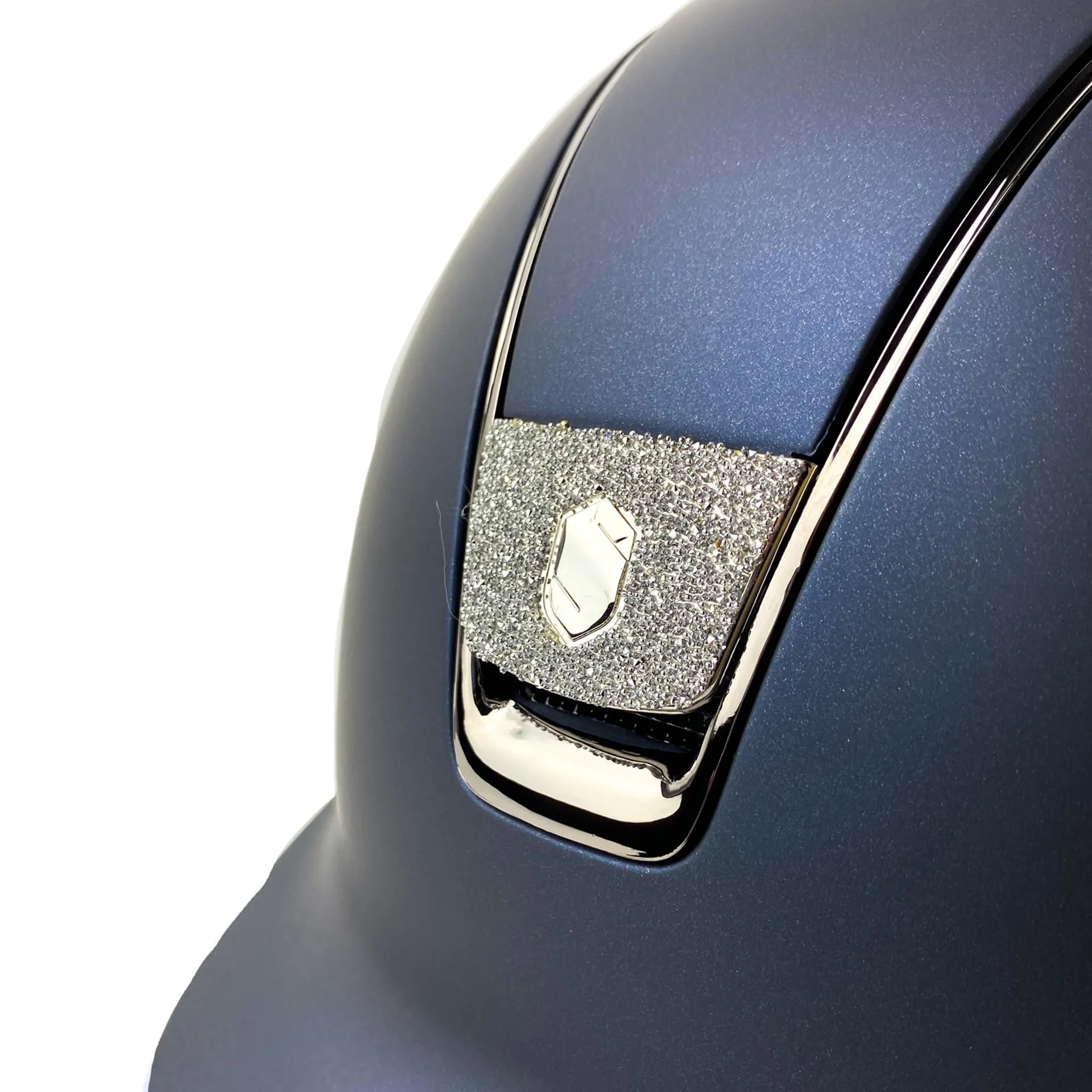 Samshield Shadowmatt Helmet with Silver Crystal Fabric Blazon Navy
